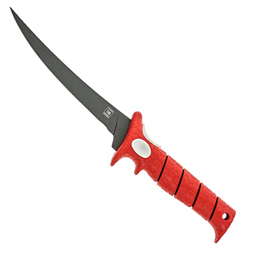 BUBBA 7 Inch Tapered Flex Fillet Fishing Knife with Non-Slip Grip Handle, Full Tang Stainless Steel Non-Stick Blade, Lanyard Hole and Synthetic Sheath for Fishing, Boating and Hunting