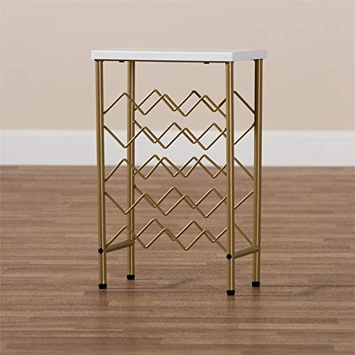 BOWERY HILL Gold Finished Metal Wine Rack with Faux Marble Tabletop