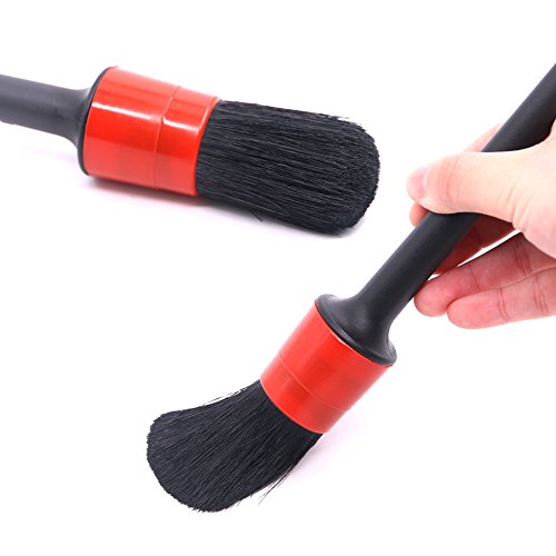 Swpeet 5 Pcs Premium Natural Boar Hair Detail Brush Set, Automotive Detailing Brushes for Cleaning Wheels/Engine/Interior/Emblems/Interior/Exterior/Air Vents
