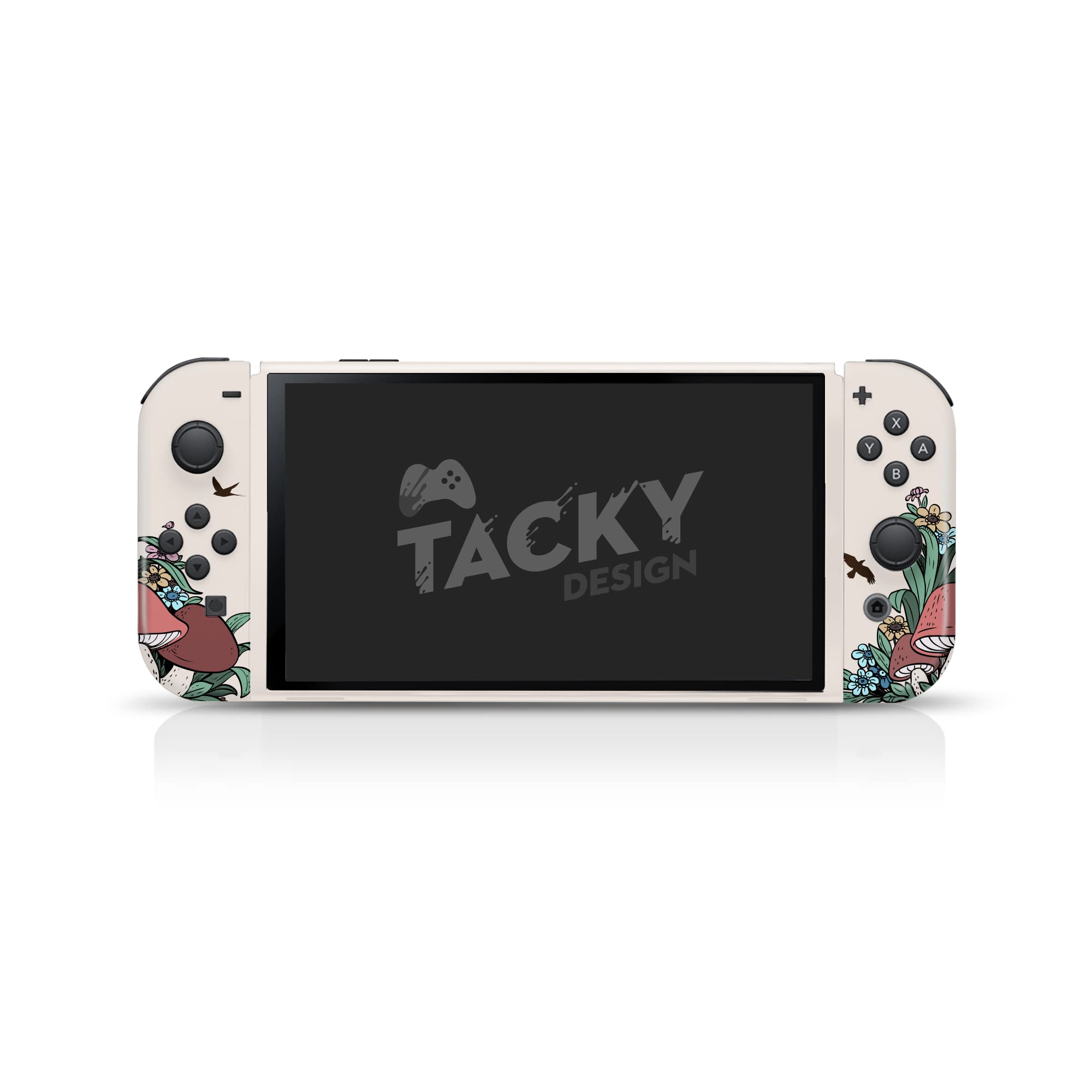 Tacky Design Mushroom Skin Compatible with Nintendo Switch OLED Skin Wrap Cover, Kawaii Beige Skin for Nintendo Switch OLED Stickers, Premium Vinyl 3M Full Wrap Decal