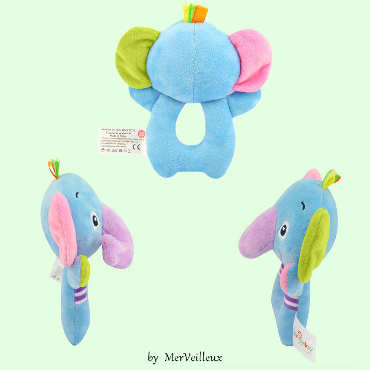Plush Elephant Soft Rattles Toy for Over 0 Months Newborn Baby Shaker Toy Cartoon Stuffed Animal Ring Rattle