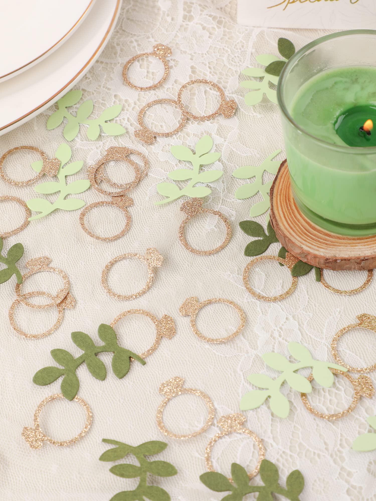 Fonder Mols Greenery Wedding Table Confetti,Boho Love Theme Party Confetti,Sage Leaf Rose Gold Rings Engagement Party Table Scatter,Bachelorette Bridal Shower Party Decorations Supplies 200 Pieces