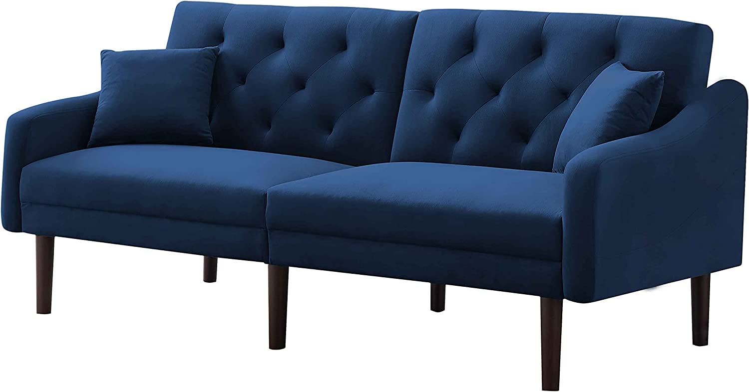DNYN Convertible Futon Sofa Bed & Upholstered Velvet Loveseat Folding Sleeper Couch with 2 Pillows & Adjustable Backrest for Small Space,Office,Apartment, Green