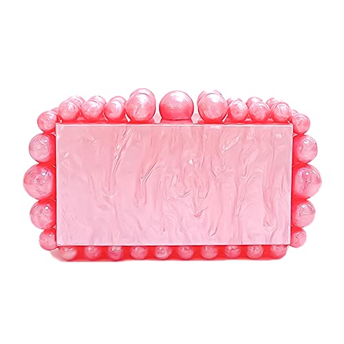 CARZA Acrylic Clutch Purse for Women with Marbling Evening Handbag Square Box Crossbody Bag with Glitter Beads (Pink)