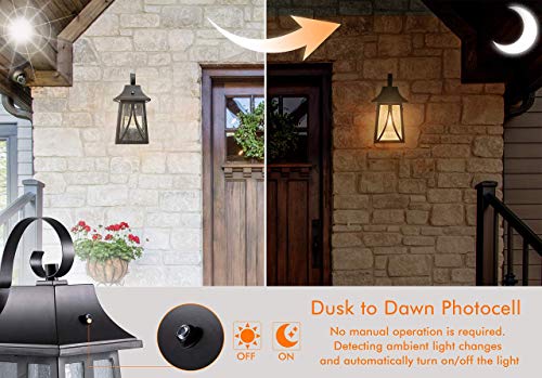 CLOUDY BAY 120V Outdoor Wall Lantern with Dusk to Dawn Photocell,Exterior Porch Light,House Wall Light,Includes LED Filament Bulb,Oil Rubbed Bronze