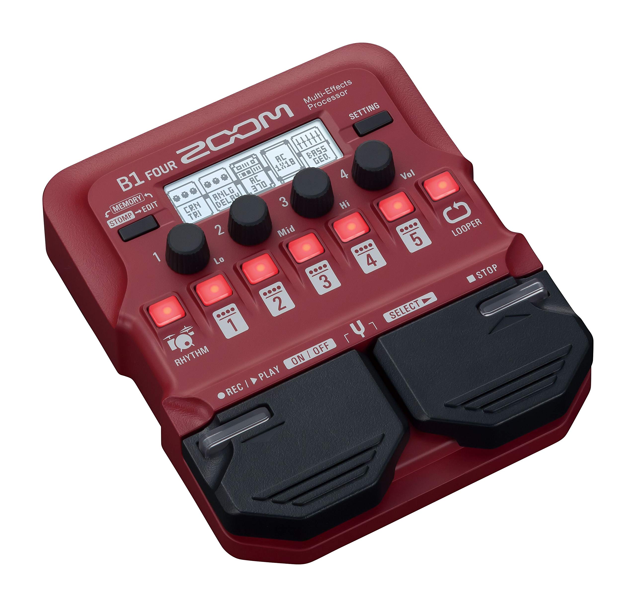 Zoom B1 Four Guitar MultiEffects Processor + (1) 20ft Instrument Cable + (1) 9V Power Supply + K&M Cloth