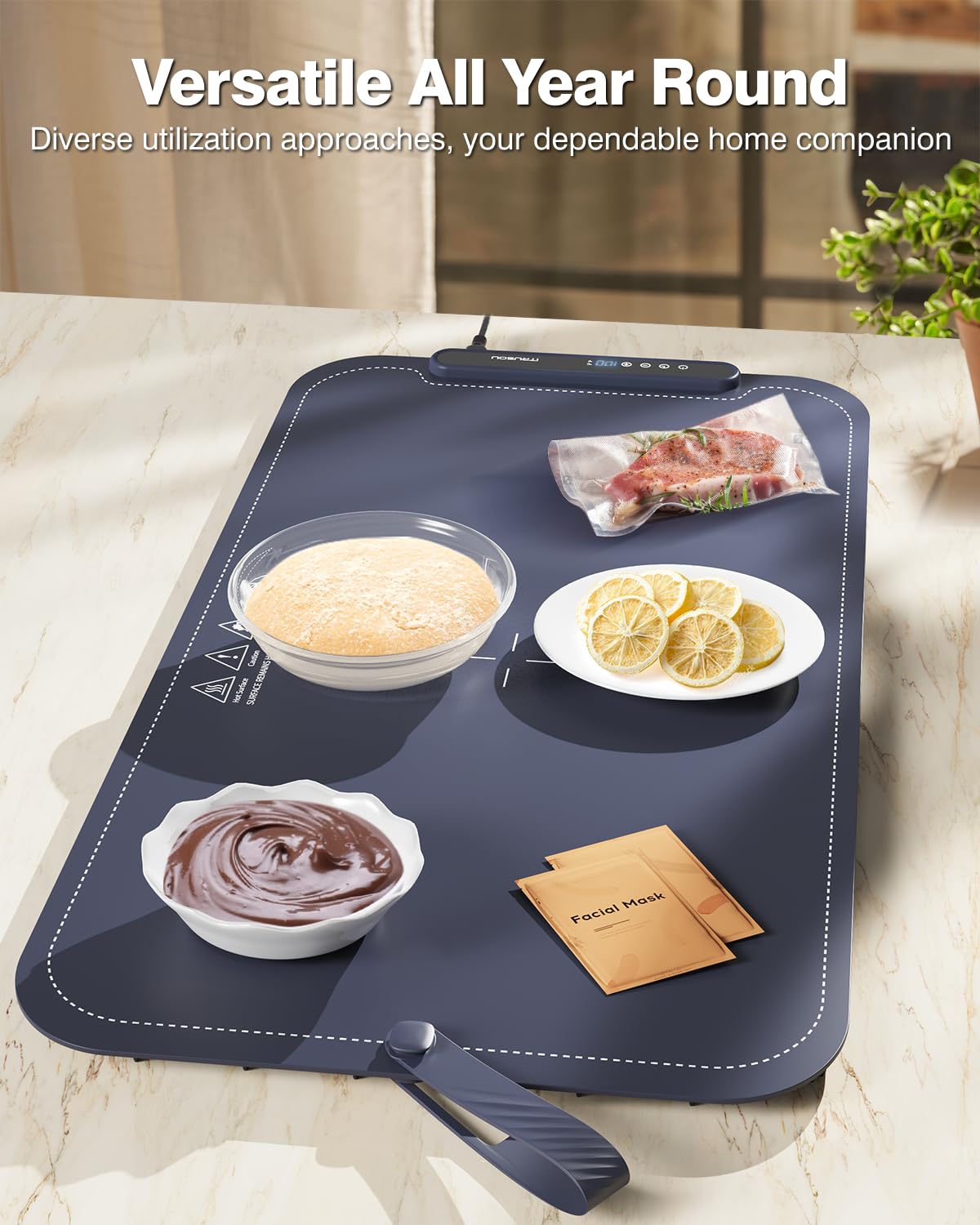 Electric Warming Tray, iTRUSOU Silicone Warming Mat for Food with 7 Temp-Settings, Switchable Celsius/Fahrenheit, 1-8Hr Auto Shut-Off, Upgrade Strap Keep Food Warm at Buffet, Party, Sabbath, Daily Use