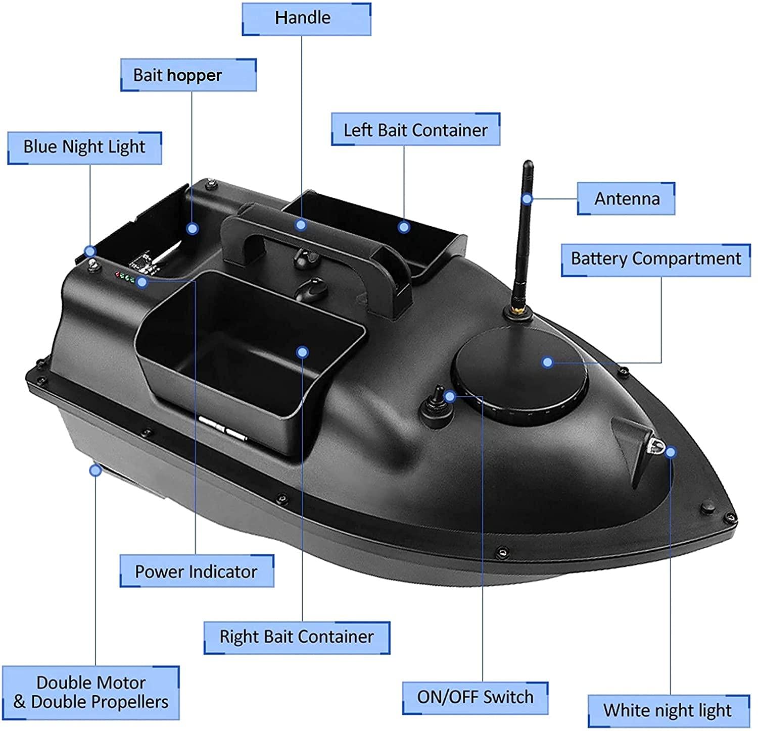CICOLO 500M 3 Hoppers GPS Fishing Bait Boat -Fishing Bait Boat Fish Finder -2Kg Loading 500M Remote Control Double Motor Night Light,with Sonar Sensor,Handbag