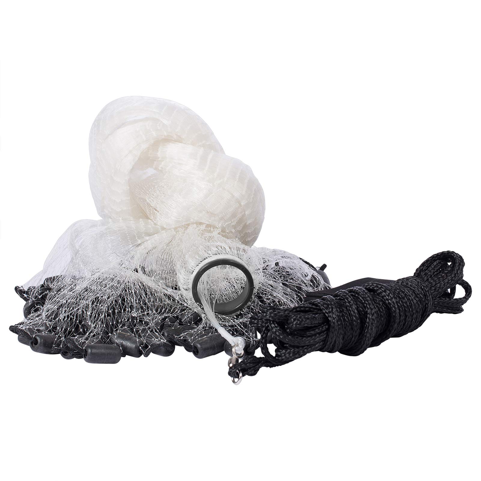 BASSDASH Fishing Cast Net 3/8-Inch Mesh 4ft 6ft 8ft Radius, 1-Pound Per Foot, for Bait Fish with Utility Bucket (1/4β mesh x 4β high (4.8lb))