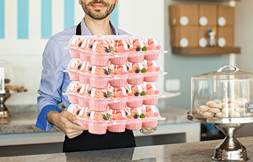 ChezMax (12 Counts x 16 Sets) Cupcake Containers 12 Count, Cupcake Boxes for 12 Cupcakes, Disposable Cupcake Cupcake Carrier Holders, Clear Plastic Containers with Detachable Tall Dome Lid
