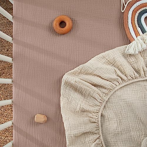 lulumoon Mini Crib Sheets Muslin: Pack and Play Sheets for Boys and Girls - Cotton Fitted Crib Sheet for Pack N Play Mattress and Playard 2Pack 24"x38"