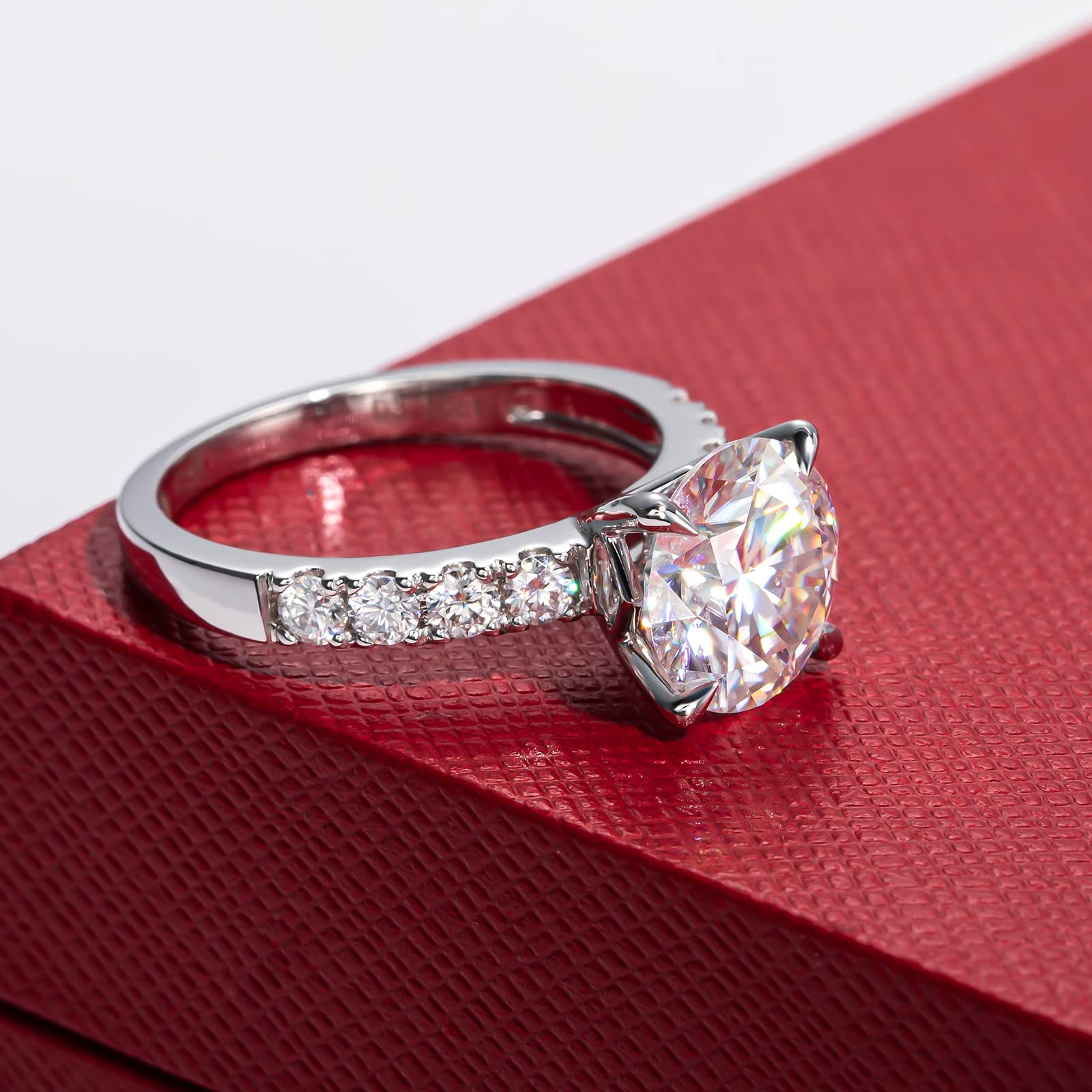 CADYNO 14K White Gold Moissanite Engagement Ring 4.3ct D Color Lab Grown Created Diamond Solid Real Gold Eternity Wedding Solitaire Anniversary Promise Ring for Women 5