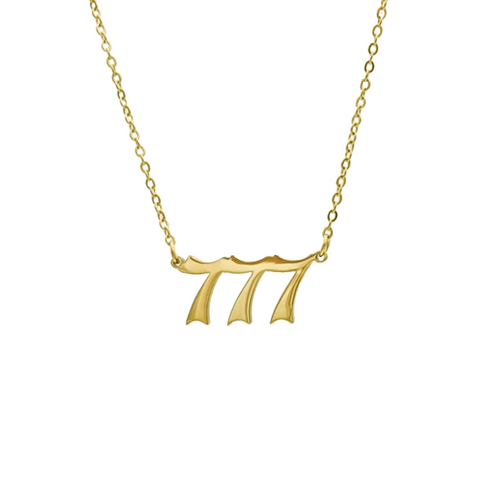 Blocaci Angel Number Necklace 777 Numerology Jewelry For Women 18k Solid Yellow Gold