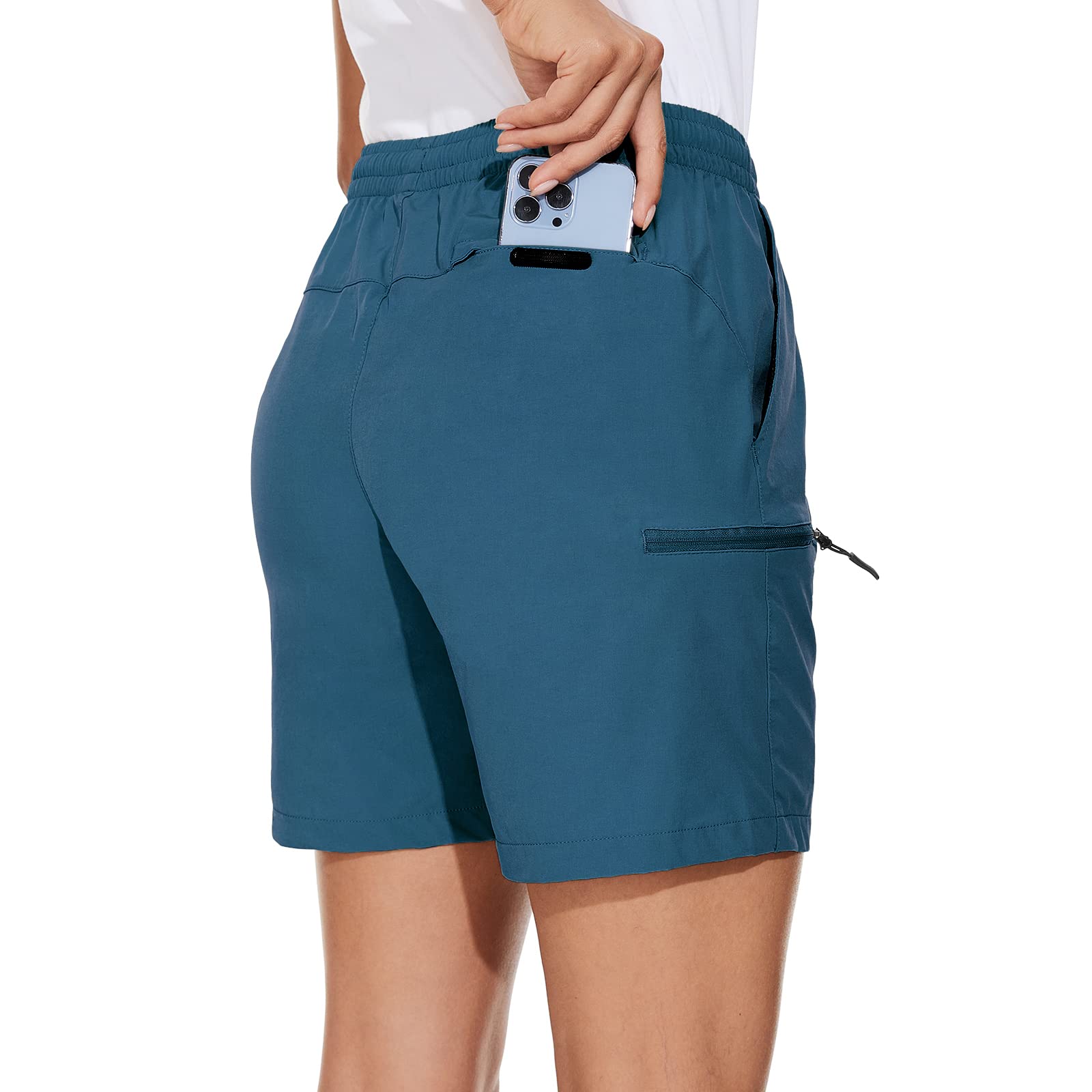Cagola 7" Hiking Golf Shorts Women Black Cargo Shorts with Pockets Quick Dry Spandex Workout Athletic Shorts Elastic Waist M