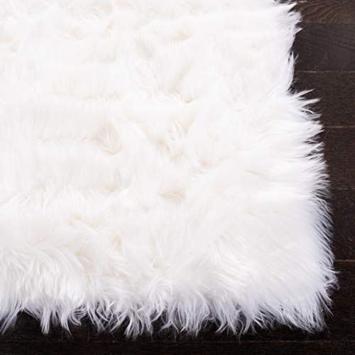 SAFAVIEH Faux Sheep Skin Collection 3' x 5' Ivory FSS235A Silken Glam 2.35-inch Thick Area Rug