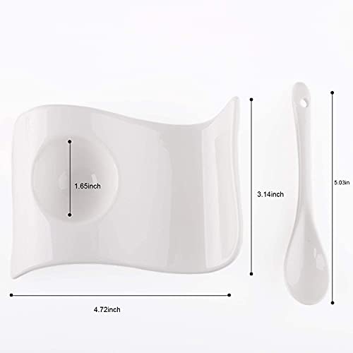 Ceramic Egg Cups Holder Porcelain Egg Cup for Soft Boiled Eggs with Stainless Steel Egg Cracker Topper Cutter 4 Egg Spoons Egg Cups Stand Plates Set (9)