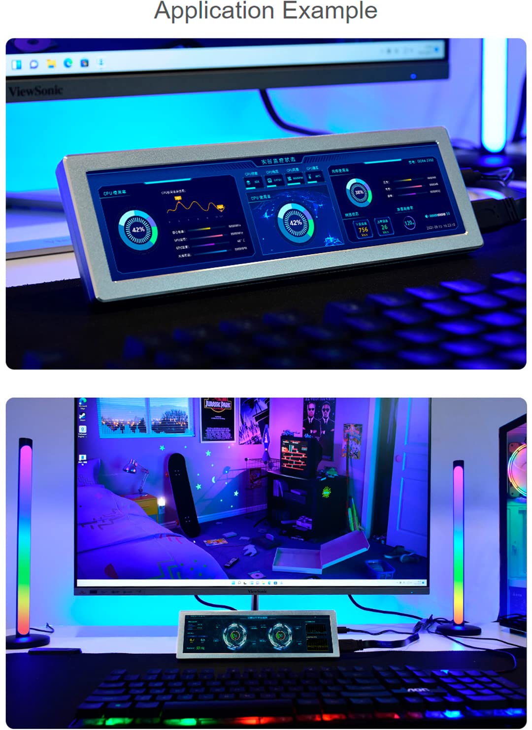 for All Raspberry Pi/AI Computer Jetson Nano/PC Windows 11/10 / 8.1/8 / 7, 8.8" IPS Side Monitor 480x1920 No Touch HDMI Display Port Built-in HiFi Speaker, with CNC Process Alloy Enclosure