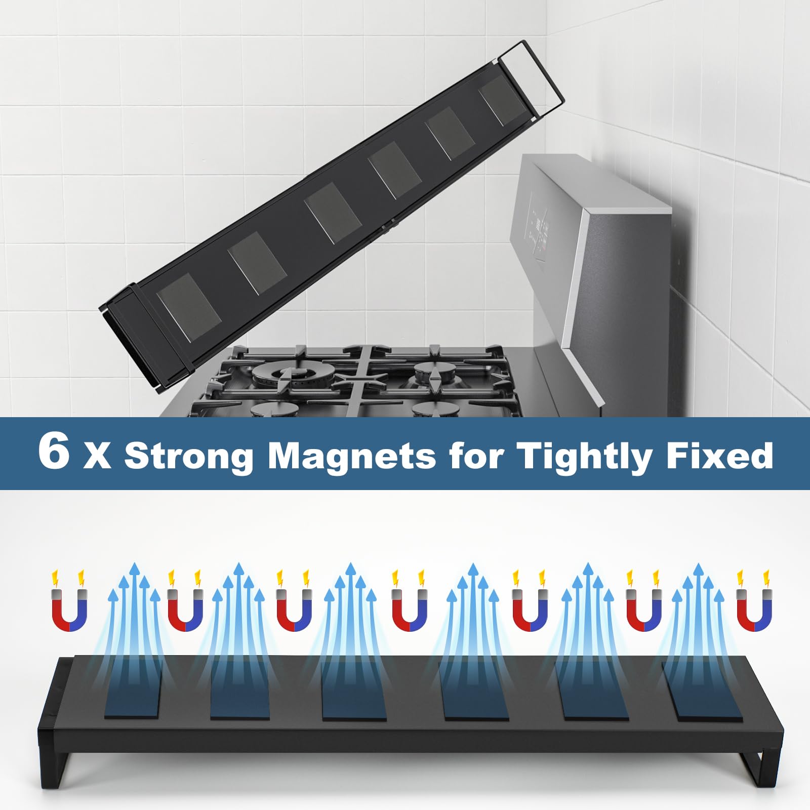 Bumusty 6X Strong Magnetic Shelf for Stove Top, 20"-30" Adjustable Stove Top Shelf, Oven Shelf Spice Rack Over the Stove, Seasoning Organizer Kitchen Shelves, Matte Black