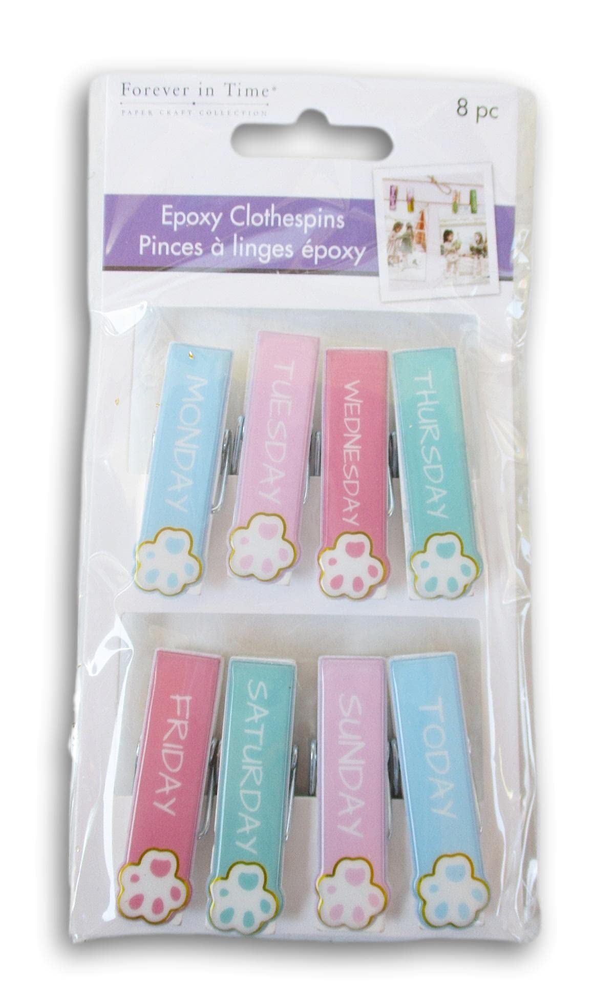 Forever in Time Days of The Week Clips - 8 Piece Monday Tuesday Wednesday Wooden, SE410B