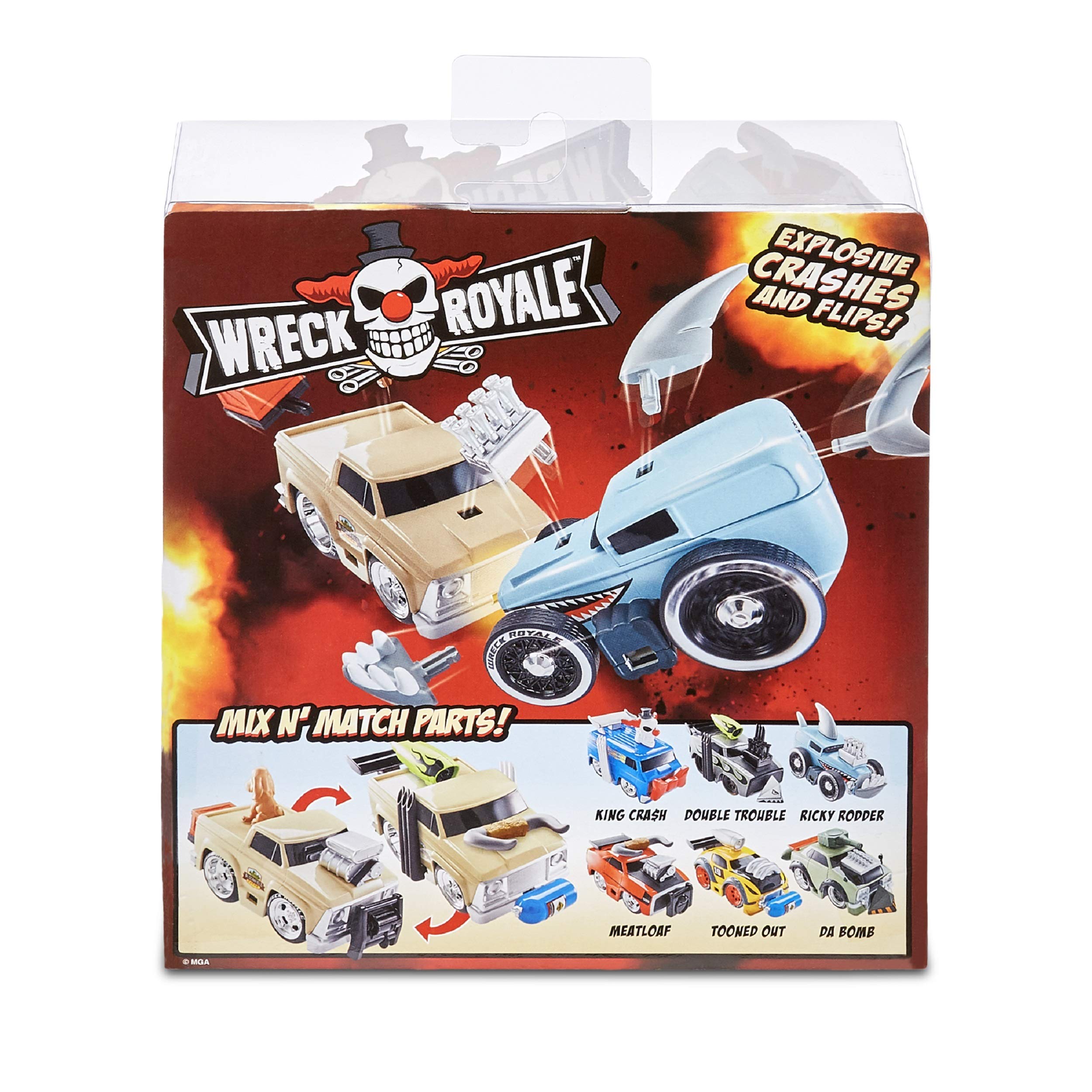 MGA Entertainment Wreck Royale Exploding Crashing Ricky Rodder Race Car with 4 Mix 'N Match Explosive Parts, Multicolor (565710)