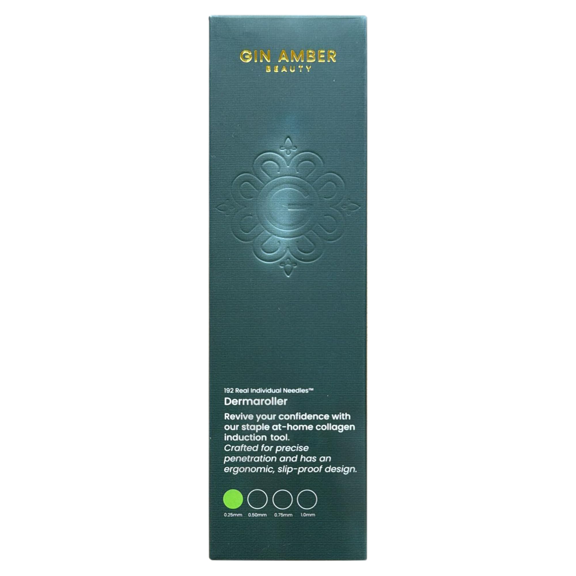 Gin Amber Dermaroller (0.25mm) - 192 Real Individual Needles, Microdermabrasion Device for Skin Care, Serum Absorption with Microneedling, Safe and Painless Revitalizer Tool, Hygienic Case