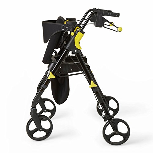 Medline Premium Empower Rollator Walker with Seat, Folding Rolling Walker with 8-inch Wheels, Black, 1 Count (Pack of 1)