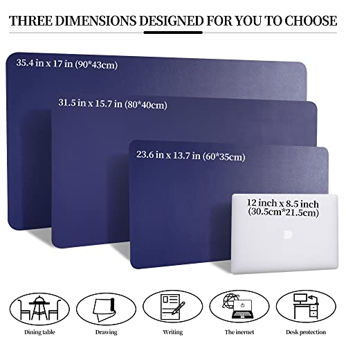 Yikda Dual-Sided Leather Mouse pad Desk mat, PU Leather Desk pad Large Mouse pad, Waterproof Desk Mat for Desktop (31"x15.7" Blue/Blue)