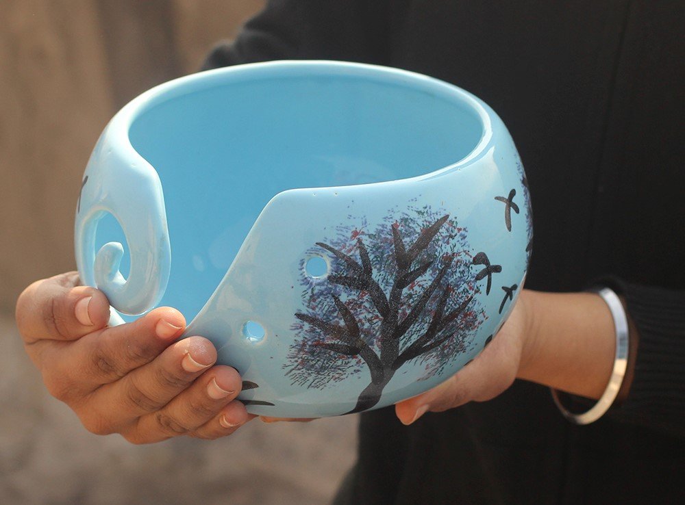 for Mom: 7-Inch Ceramic Yarn Bowl for Crocheting β Tangle-Free Knitting with Smooth Spiral Outlet by Abhandicrafts