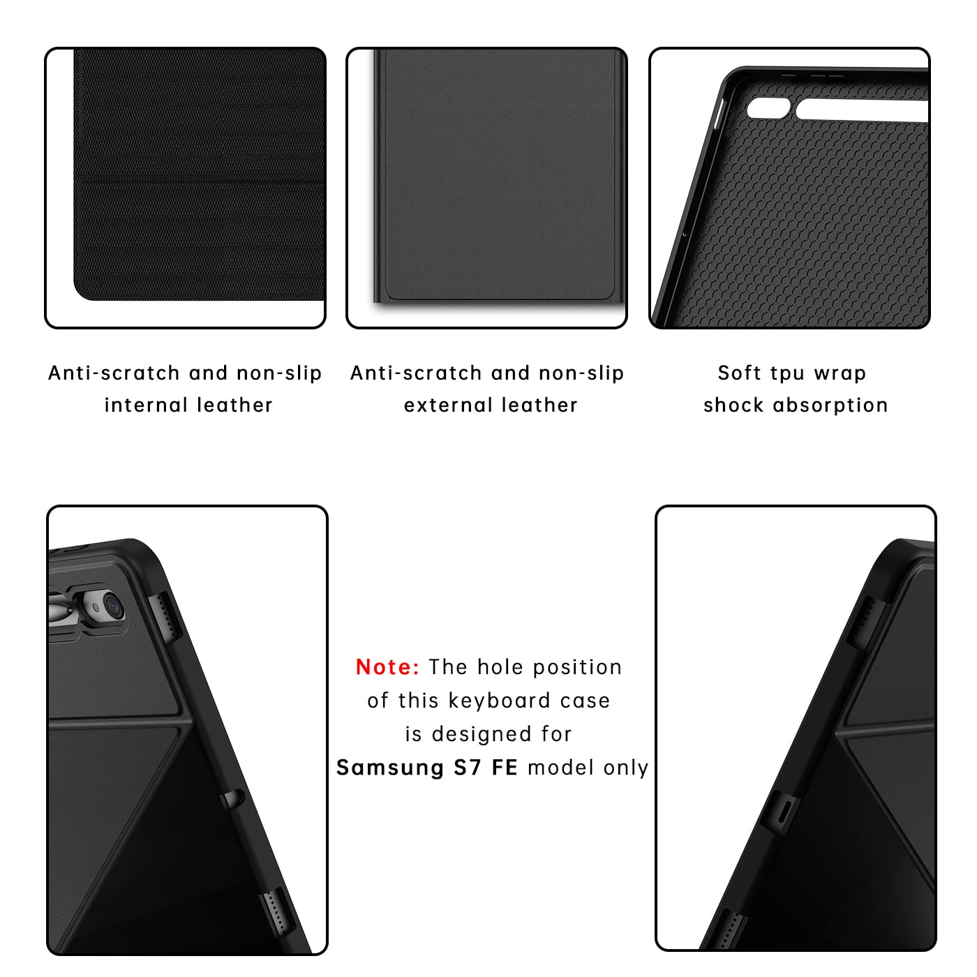 For Samsung Galaxy Tab S7 FE / S7 Plus /S8+ 12.4 inch Case with Keyboard - Smart Detachable Wireless Touchpad Tablet Keyboard Cover - Tab S7 FE 2021/ S7+ 2020/S8+ Keyboard Case with S Pen Holder Black