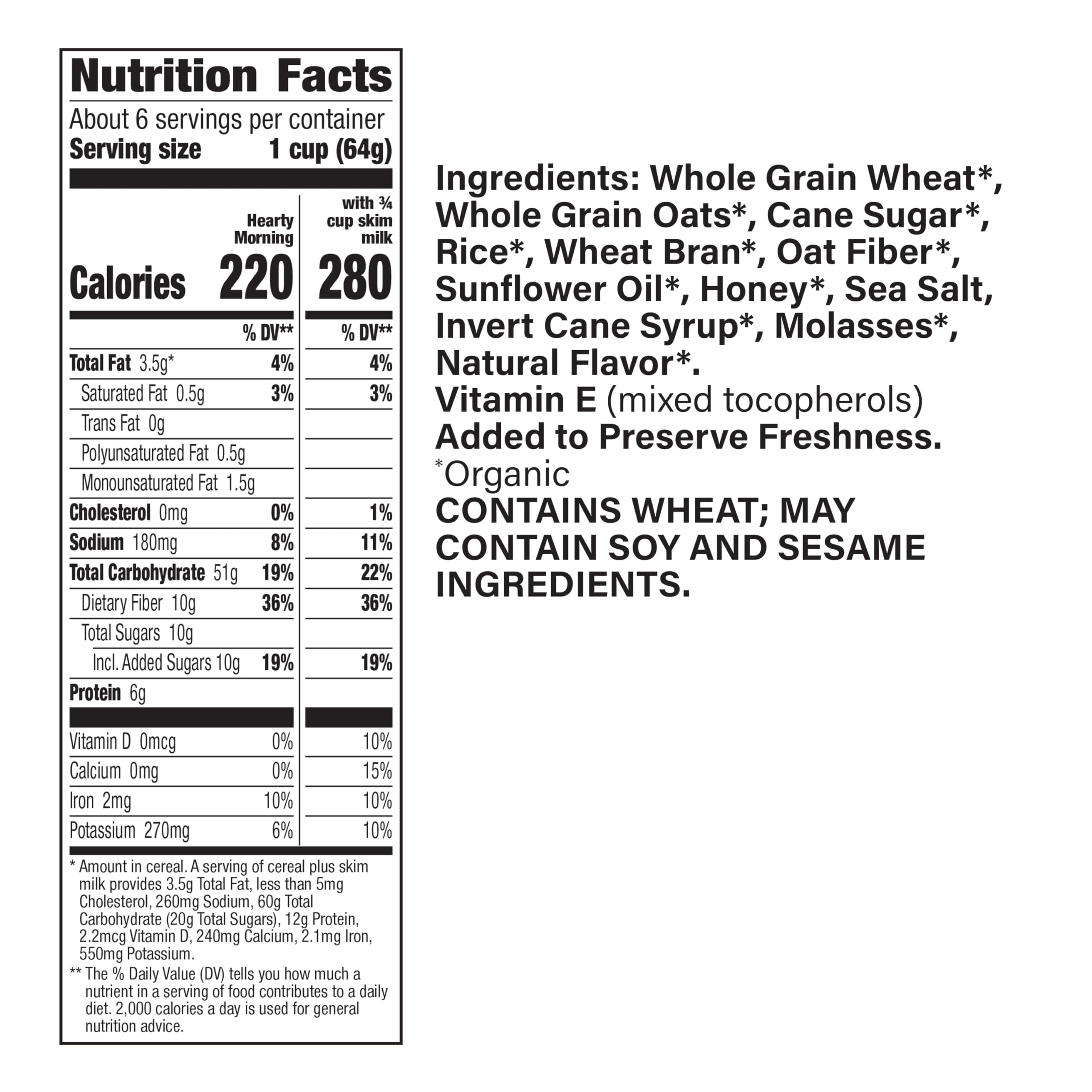 Cascadian Farm Organic Hearty Morning Fiber Cereal, Non-GMO, 14.6 oz.