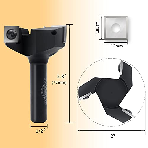CNC Spoilboard Surfacing Router Bit, 1/2" Shank 2" Cutting Diameter, Insert Carbide Slab Flattening Router Bit Planing Bit Wood Planer Bit by BINSTAK