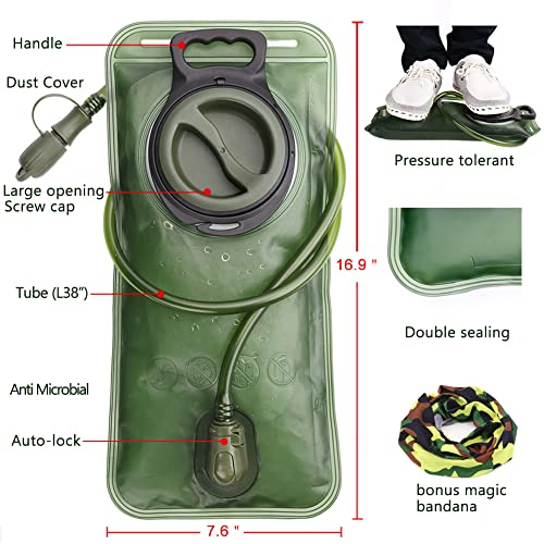 Hydration Bladder, 3L Water Bladder for Hiking Backpack Leak Proof Water Reservoir Storage, 3 Liter BPA-Free Water Pouch Hydration Pack Replacement for Biking Climbing Cycling Running, Military Green