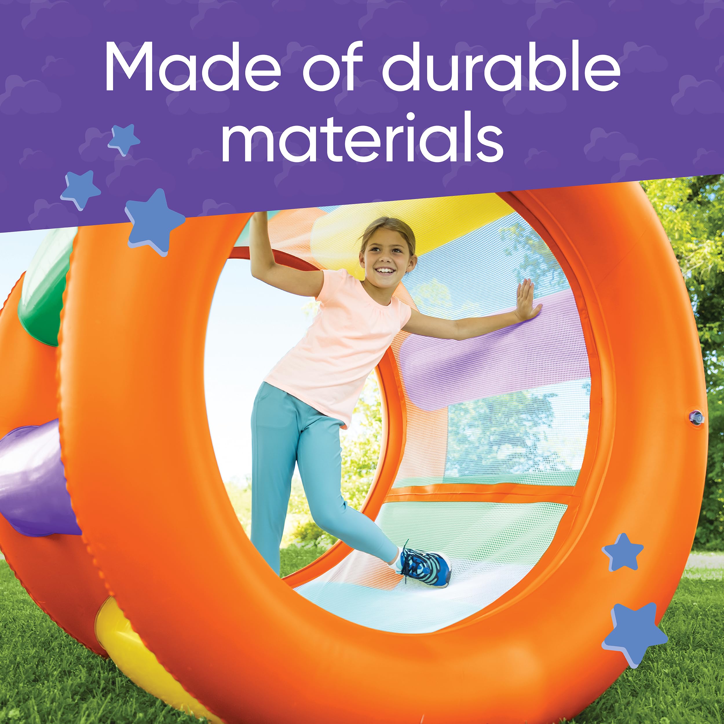 HearthSong Roll with It! 2.0 Giant Inflatable Rainbow Land Roller with Mesh Interior for Active Outdoor Play, 67" Outer Diam. x 45" Inner Diam., Holds up to 300 lbs.