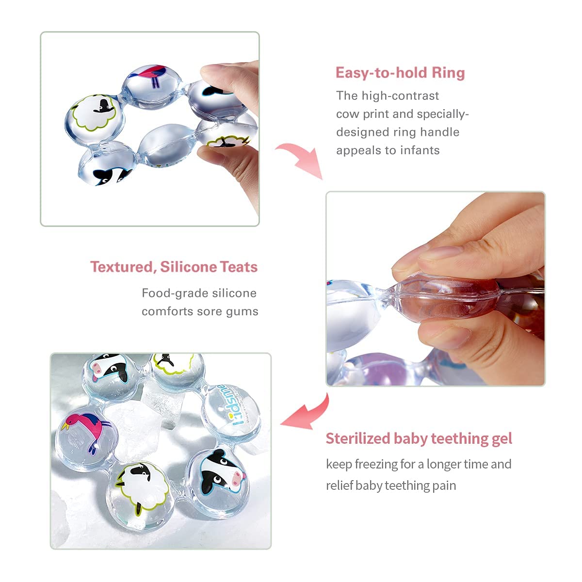 Kidsme Cooling Baby Teething Rings -Freezable Infant Teethers Baby Teething Toy for Teething Relief. Easy to Hold, Gentle on The Gums, Cute Design
