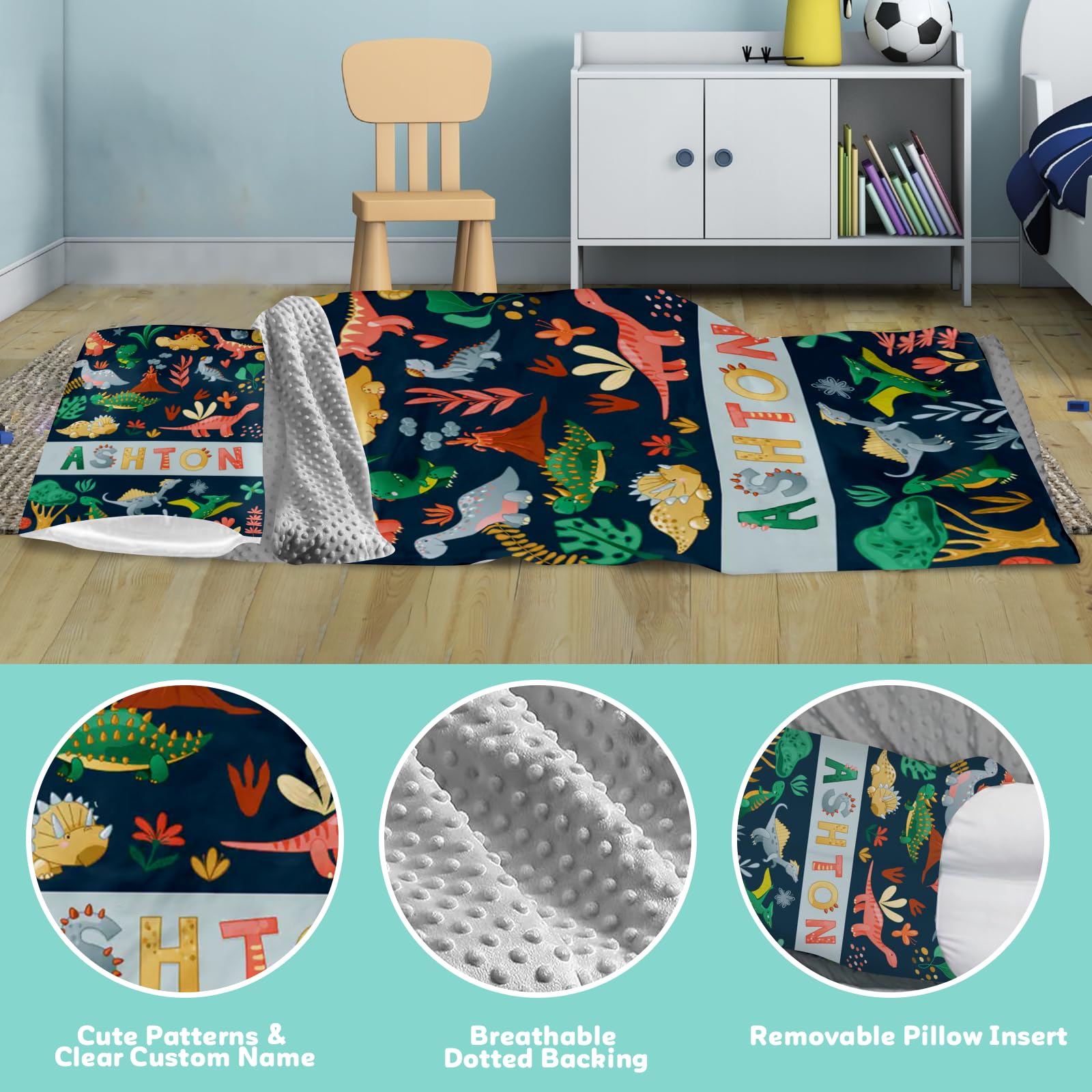 Custom Toddler Nap Mat with Pillow & Blanket - Roll Up Nap Mat for Preschool - Soft Kids Sleeping Mat for Kindergarten Daycare Sleepover