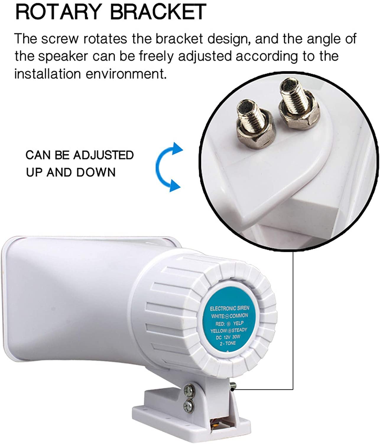 Jokpenes 30W Alarm Siren ,Dual Tone Outdoor Self Contained Electric Security Ring Siren with Bracket,6-12V DC 1.1Ah 130db 8 X 5.5 X 9 Inch for Car Home Doorbell Security Protection System,(Black)