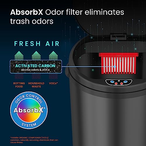 iTouchless 13 Gallon Automatic Trash Can with Odor Control System β Black Round Kitchen Sensor Garbage Bin for Kitchen or Office