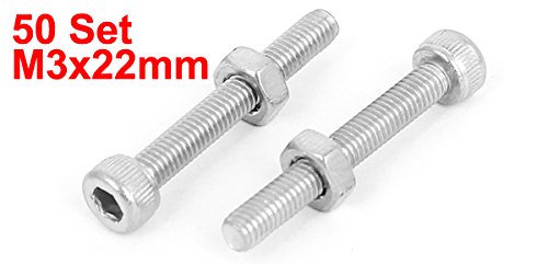 uxcell M3x22mm Hex Socket Head Knurled Cap Screws Bolts Nuts Set 50Pcs