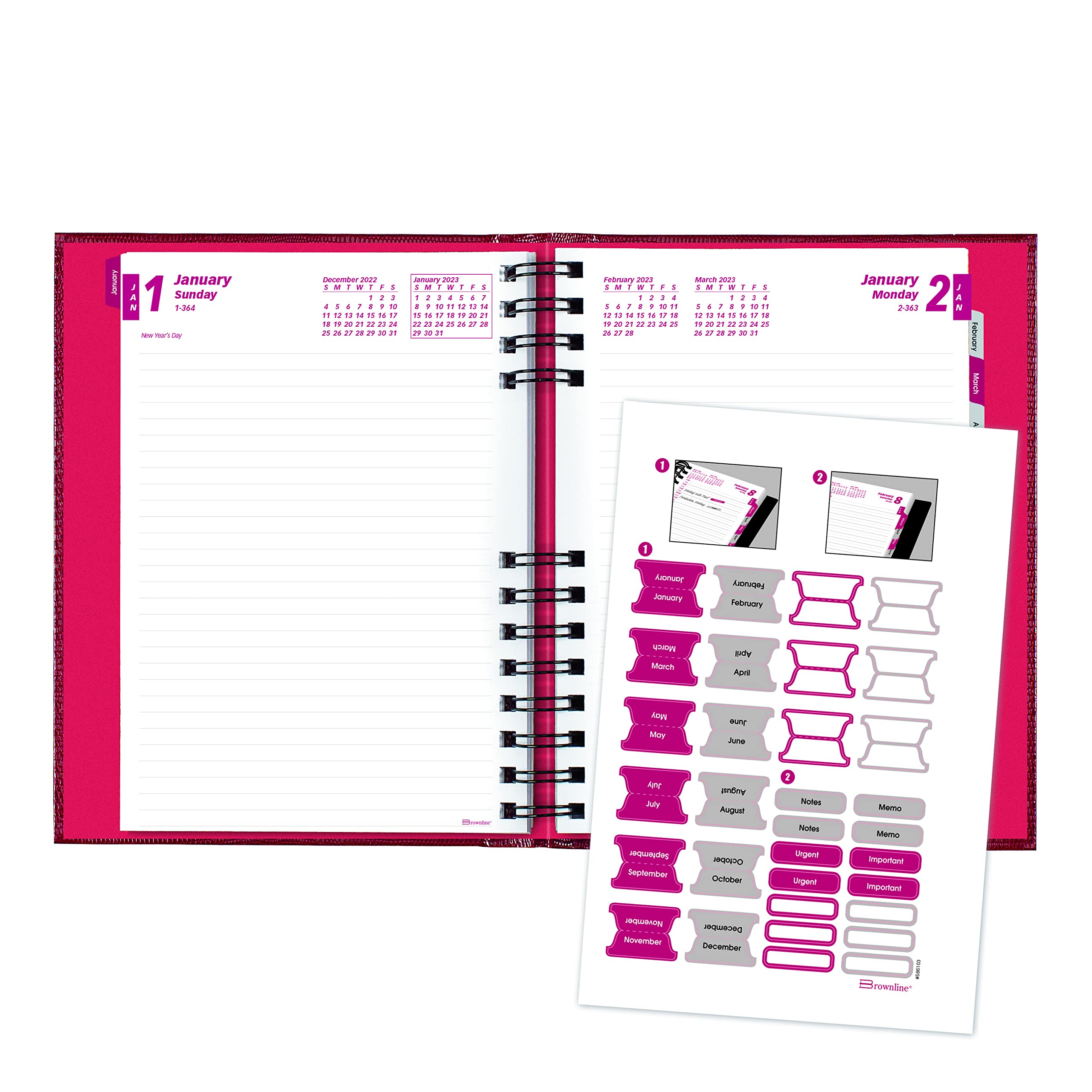 Brownline 2023 CoilPro Daily/Monthly Planner, Untimed Journal, 12 Months, January to December, Twin-Wire Binding, 8.25" x 5.75", Bright Red (CB389C.RED-23)