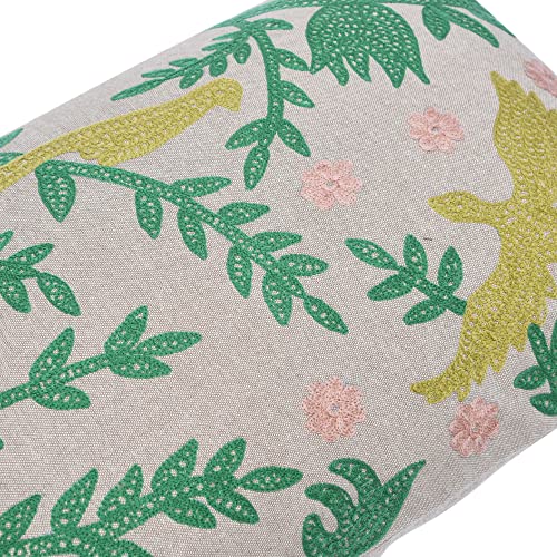 Creative Co-Op Cotton Chambray Lumbar Bird Embroidery Pillow, 20" L x 14" W x 2" H, Multicolor