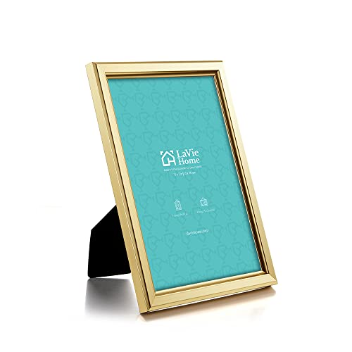 LaVie Home 5x7 Picture Frames (6 Pack, Gold) Simple Designed Photo Frames for Wall Mount Display, Set of 6 Classic Collection