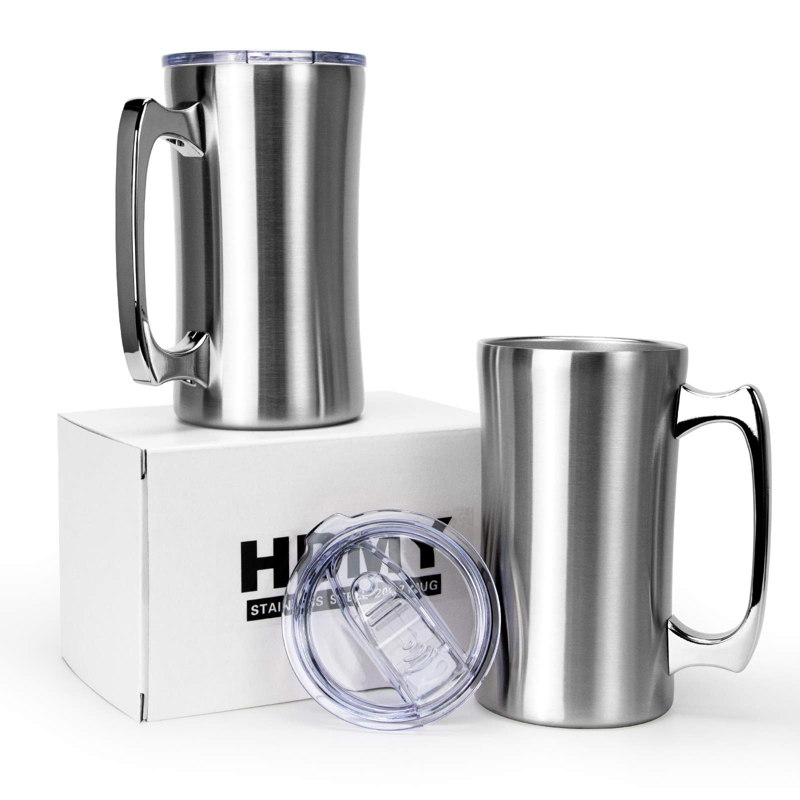 HDMY Stainless Steel Double Walled Mugs 20 oz Metal Coffee & Tea &Wine Cup Mug Insulated Cups with Handles Keep Drinks Cold or Hot Longer(Double)