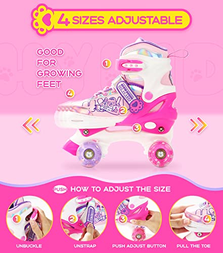 HYKID Paw Stars 4 Size Adjustable Roller Skates with Light Up Wheels,Safe for Girls Kids Toddler, Trimmable Insole Included (Small)