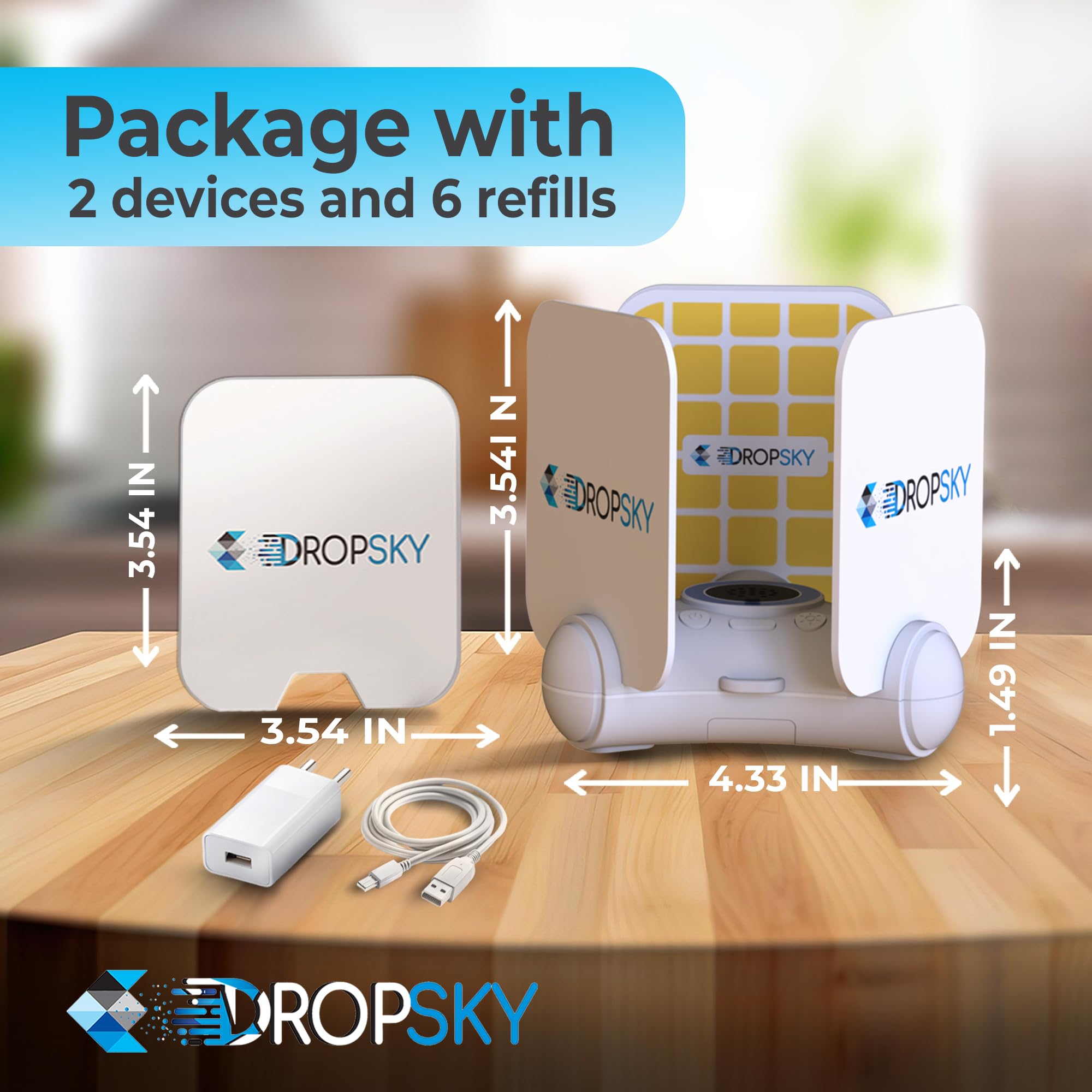 Dropsky 360 Portable Flying Insect Trap, Gnat Traps for House Indoor & Outdoor- Higher Coverage Blue Light Fly Trap- Get Rid of Flies- Safe for Pets & Kids- 2 Traps + 6 Glue Cards+ USB+Cable Charger