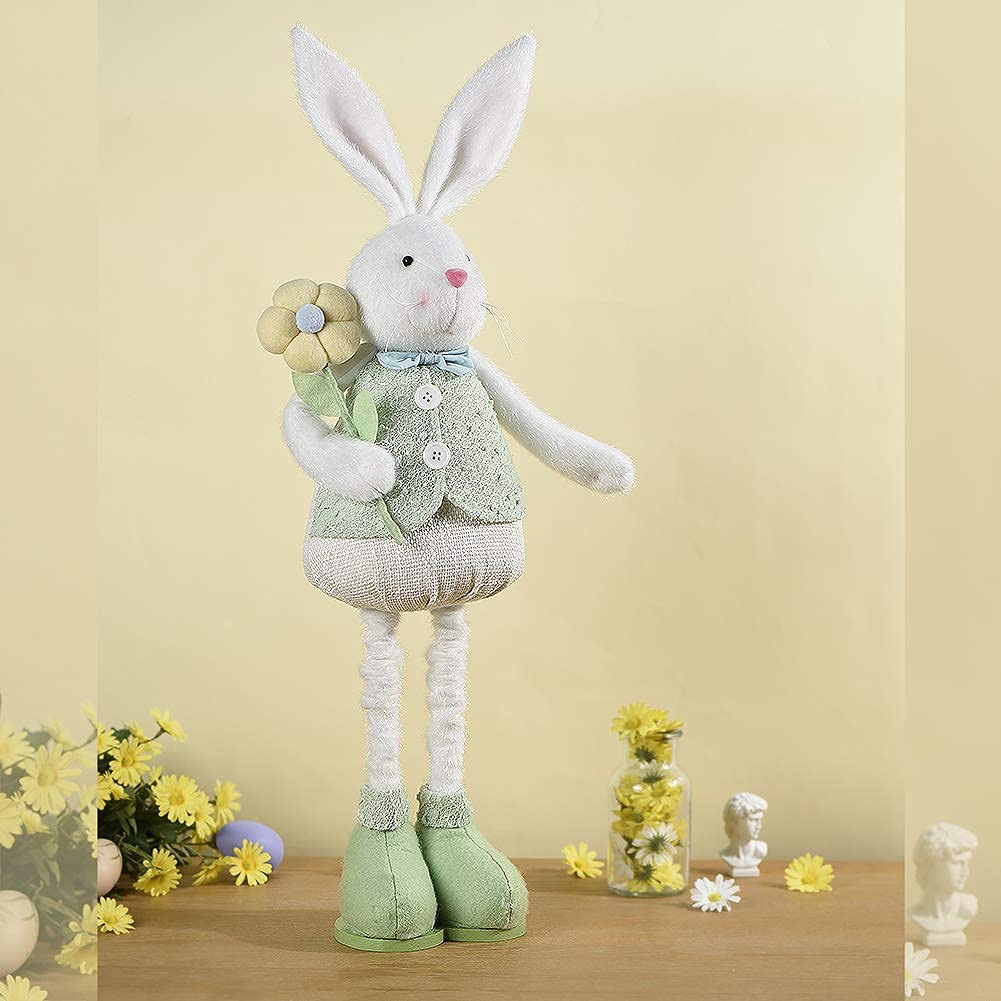 WORLDECO Easter Plush Bunny Gnome 2024 Ornaments, Swedish Garden Plush Doll Gift Spring Long Stretchable Leg, Holiday Room Decor 32 inch
