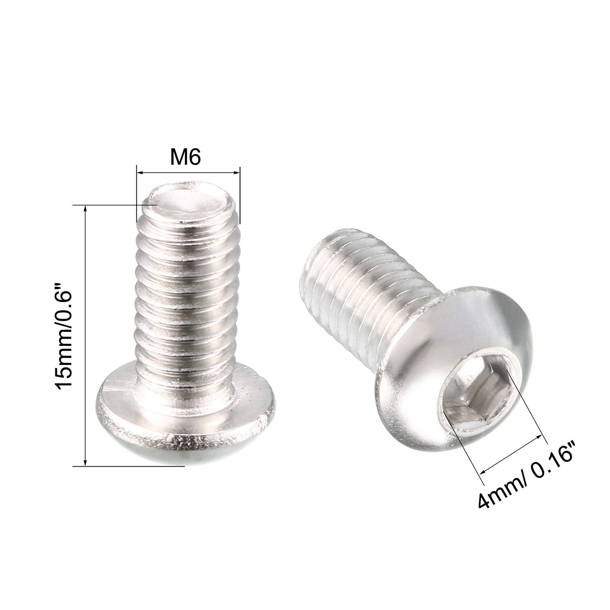uxcell M6 x 12mm Stainless Steel Hex Socket Button Head Screws Bolts 20Pcs