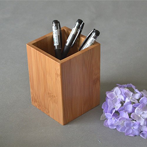 YOSCO Bamboo Wood Desk Pen Pencil Holder Stand Multi Purpose Use Pencil Cup Pot Desk Organizer