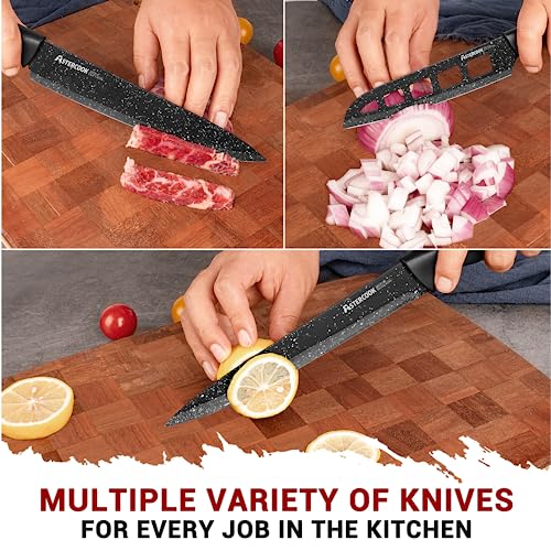 Knife Set, 6 Piece Kitchen Knife Set, High Carbon German Stainless Steel Knives Set, Non-stick Coating, Ultra Sharp, Dishwasher Safe