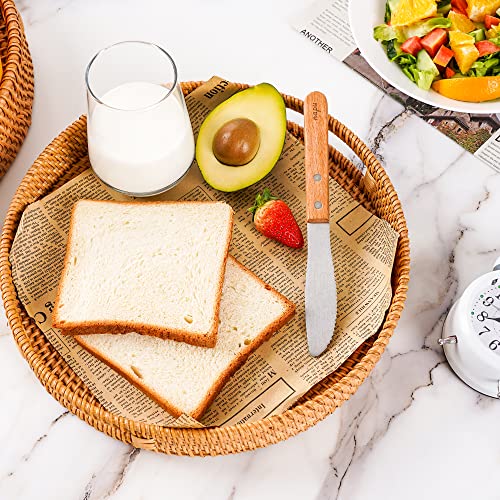 FIYAMMY Large Round Rattan Serving Tray Set of 2, Woven Tray with Handles Serving Basket Wicker Fruit Bread Serving Basket for Coffee Table(13.8in x 2.8in;11.8in x 2.4in)