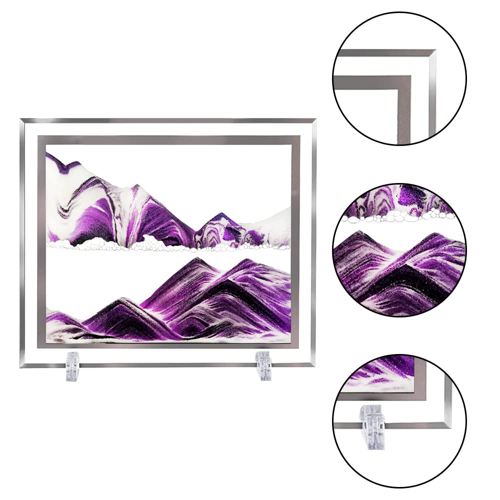 Muyan Moving Sand Art Picture Sandscapes in Motion Dynamic Sand Picture Glass 3D Deep Sea Display with Stand Decor Desktop Home Office Creative Gift (Purple, 7inch)